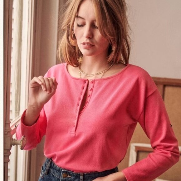 Sezane | Tops | Sezane Xl 0 Organic Cotton Pink Long Sleeve Button Tee ...